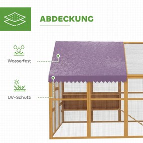 Dřevěný kurník s volným výběhem, bezpečnostní zámek, dvířka, 4 hnízdní boxy, pro 8-12 kuřat, cca 2,8 x 1,8 x 1,9 m, žlutý