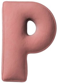 Yellow Tipi Korálově růžový sametový polštář písmeno P 40 cm