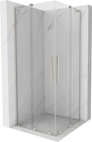 Mexen Velar L Duo, sprchový kout s posuvnými dveřmi 80 x 80 cm, 8mm čiré sklo, broušená ocel, 871-080-080-02-03-97