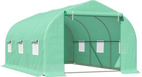 Zelený fóliový skleník Outsunny, studený rám pro pěstování rostlin, skleník s gable střechou 450 × 300 Š × 205 V cm | Aosom