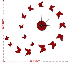 Nástěnné nalepovací hodiny Mauro Ferretti Butterflies Red, ⌀ 60 cm