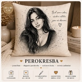 Personalizovaný polštář z fotografie – umělecký portrét 45 × 45 cm Styl portrétu:: Perokresba