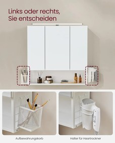 Nástěnná skříňka, zrcadlová skříňka s osvětlením 14,5x70x70 cm, bílá