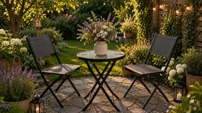 TRENDIE Balkonový set nábytku - stolek s průměrem 50 cm + 2 židle