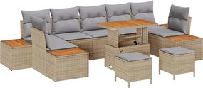 Sada zahradních pohovek 10 ks 9-Počet míst Béžová Poly ratan 3364852