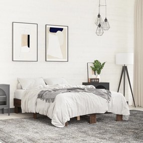 Rám postele hnědý dub 135 x 190 cm kompozitní dřevo a kov
