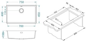 ALVEUS 1150058 - Kuchyňský dřez OMNI 75x45 cm granit/bílá