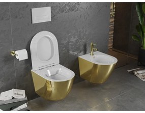 Mexen Lena WC mísa Rimless s pomalu padající deskou slim, duroplast, bílá/Zlatá- 30224006