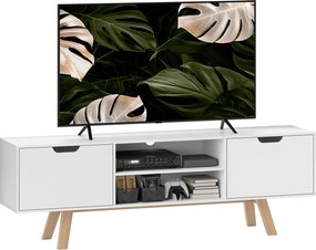 HOMCOM TV skříňka, stojan na TV pro TV až do 65 palců, nízká skříňka se 2 skříňkami a 2 policemi, TV skříňka do obývacího pokoje, 150 x 39 x 50 cm Bíl