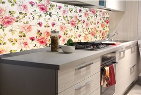 DIMEX | Fototapeta do kuchyně Růžičky KI-180-177 | 180 x 60 cm | růžová, meruňková, zelená