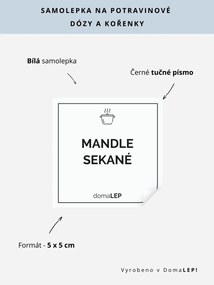 MANDLE SEKANÉ – bílá samolepka na dózu, tučné písmo, 5 x 5 cm | DomaLEP