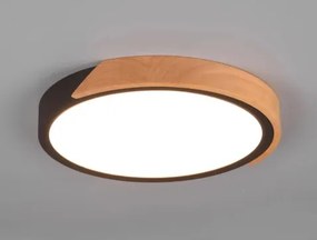 Stropní LED osvětlení Jano 31 cm, dřevo/černý kov, kulaté