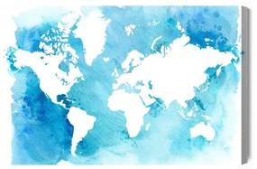 Obraz Modrá A Bílá Mapa Světa Nedostatek Nedostatek Přírodní plátno 100x70