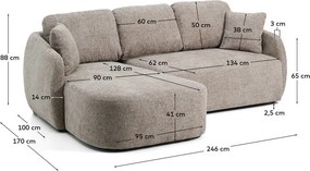 Taupe žinylková rozkládací rohová pohovka (levý roh/s lenoškou) Laira – Kave Home