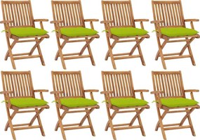 vidaXL Skládací zahradní židle s poduškami 8 ks masivní teak [3072792] Barva: Jasně zelená