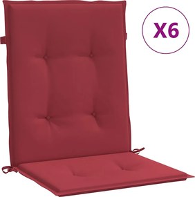 Podušky na židli nízké opěradlo 6 ks vínové 100x50x3 cm oxford 314142