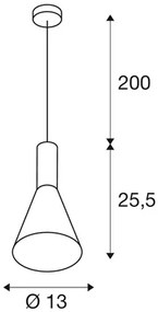 SLV 1002951 Phelia 130, kónické závěsné svítidlo 1xE27, černá/zlatá, průměr 13cm