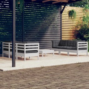 vidaXL 7dílná zahradní sedací souprava s krémovými poduškami borovice [3096119] Barva: Bílá