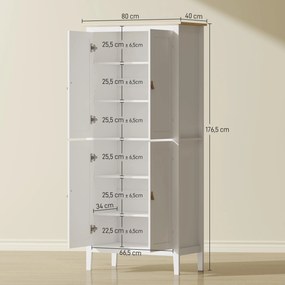 HOMCOM vysoká kuchyňská skříň 177 cm, kuchyňská skříň s LED světlem, 3barvy stmívatelně, nastavitelné police, bílá