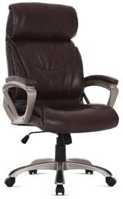 Kancelářská židle, tmavě hnedá koženka, plast v barvě champagne, kolečka pro tvrdé podlahy - KA-Y284 BR