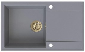 Sink Quality Sink55, kuchyňský granitový dřez 780x460x215 mm + zlatý sifon, šedá, SKQ-SINK.D.1KDOL.XG
