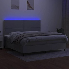 Box spring postel s matrací a LED světle šedá 200x200 cm textil 3134821