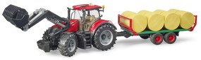 Bruder Traktor Case IH Optum 300 CVX s čelním nakladačem a přepravníkem na balíky