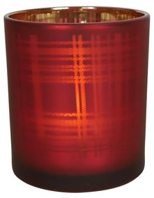 Červený skleněný kostkovaný svícen S - 7*7*8cm