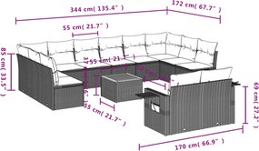 13dílný zahradní sedací souprava s poduškami černý polyratan 3257127