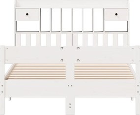 Postel s knihovnou bez matrace bílá 160x200 cm masivní borovice 3323021