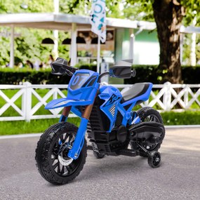AIYAPLAY Elektrická motorka pro děti 3+ let, 12V, bateriová motorka s tréninkovými kolečky, twist throttle a klakson, nosnost 30 kg, modrá