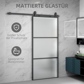 HOMCOM Posuvné Dveře s Hardwarem - Skleněné Posuvné Dveře s Mechanismem Tichého Zavírání pro Koupelnu, Obývací Pokoj a Kuchyni 91,4x203,2 cm Černé