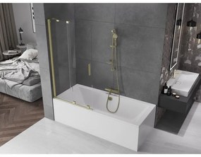 Mexen Velar, 2-křídlová posuvná vanová zástěna 90 x 150 cm, 8mm čiré sklo, zlatý matný profil, 896-090-000-01-55
