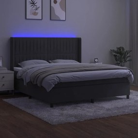 Box spring postel s matrací a LED tmavě šedá 160x200 cm samet 3139692