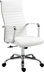 Ergonomická kancelářská židle Vinsetto s funkcí naklápění, výškově nastavitelná otočná židle, čalouněná umělou kůží, bílá, 54 x 62 x 104-114 cm | Aoso