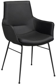 OnaDnes -20% Černá kožená jídelní židle ROWICO LOWELL s područkami