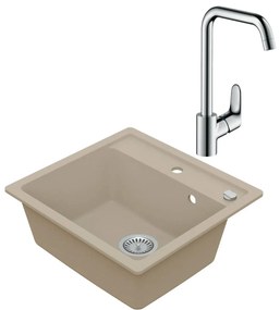 VIMA Dřezový set Hansgrohe 1/A- Granitový dřez, 53x50cm, Písková + Dřezová baterie Hansgrohe Focus