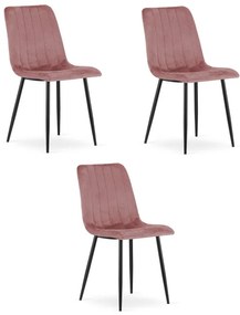 Set tří jídelních židlí LAVA sametové, růžové / černé nohy (3 ks)