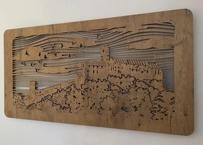 Li-Go "Bezděz" světelný obraz s baterií 100x50cm varianta: ovládání na obraze včetně dálkového ovladače, provedení: dub světlý