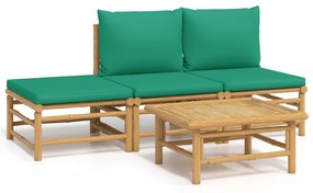 4dílná zahradní sedací souprava se zelenými poduškami bambus,  3155171