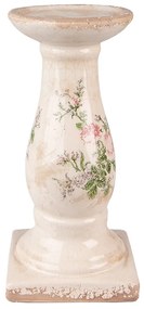 Béžový keramický svícen s růžemi Rossia - Ø12*24 cm