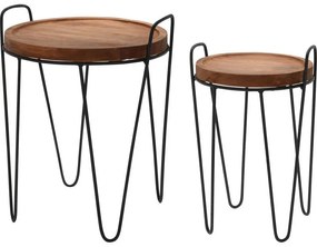 HOMESTYLING Odkládací stolek sada 2 ks TEAK / kov KO-J11302300