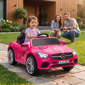 AIYAPLAY dětské elektrické auto Mercedes-Benz SL500 12V s 2,4 GHz dálkovým ovládáním, 2 motory, odpružení, jemný start, růžové