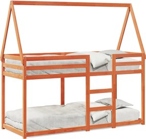 Patrová postel se střechou voskově hnědá 90x200 cm borové dřevo 3282078