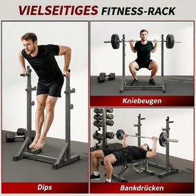 SPORTNOW Multifunkční opora pro činky s nastavitelné šířkou a výškou - Svalový stojan se ocelovou konstrukcí, nosnost 150 kg pro domácí trénink