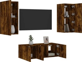 vidaXL 4dílná obývací stěna s LED osvětlením kompozitní dřevo [3216808] Barva: kouřový dub