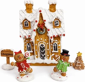 Dekorace perníková chaloupka a perníčky 20,3 × 17,4 × 7,5 cm, IP20, polyresin umělá pryskyřice