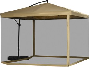 Outsunny Stojanový Slunečník, 295 x 295 cm Slunečník s Pletivem, Naklápěcí Tržištní Slunečník, Zahradní Slunečník s Zatížením, pro Terasu, Balkon, Oce