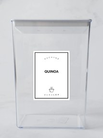 QUINOA – bílá samolepka na dózu, tučné písmo, 6 × 8 cm | DomaLEP