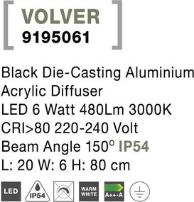 NV 9195061 Venkovní sloupkové svítidlo VOLVER černý litý hliník akrylový difuzor LED 7W 3000K 220-240V 150st. IP54 - NOVA LUCE